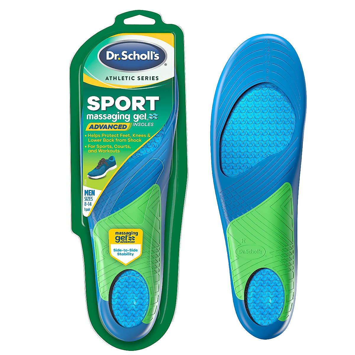 Dr. Scholl’s Sport Insoles (Pack of 2) // Superior Shock Absorption and Arch Support to Reduce Muscle Fatigue and Stress on Lower Body Joints (for Men's 8-14)