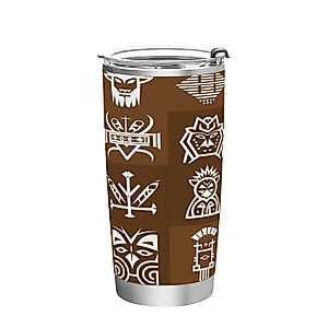 Traditional Culture Of Brown Totem Stainless Steel car cup with Straw Lid coffee travel mug 20oz for hot and cold drinks simply Vacuum Insulated Tumbler 20 OZ