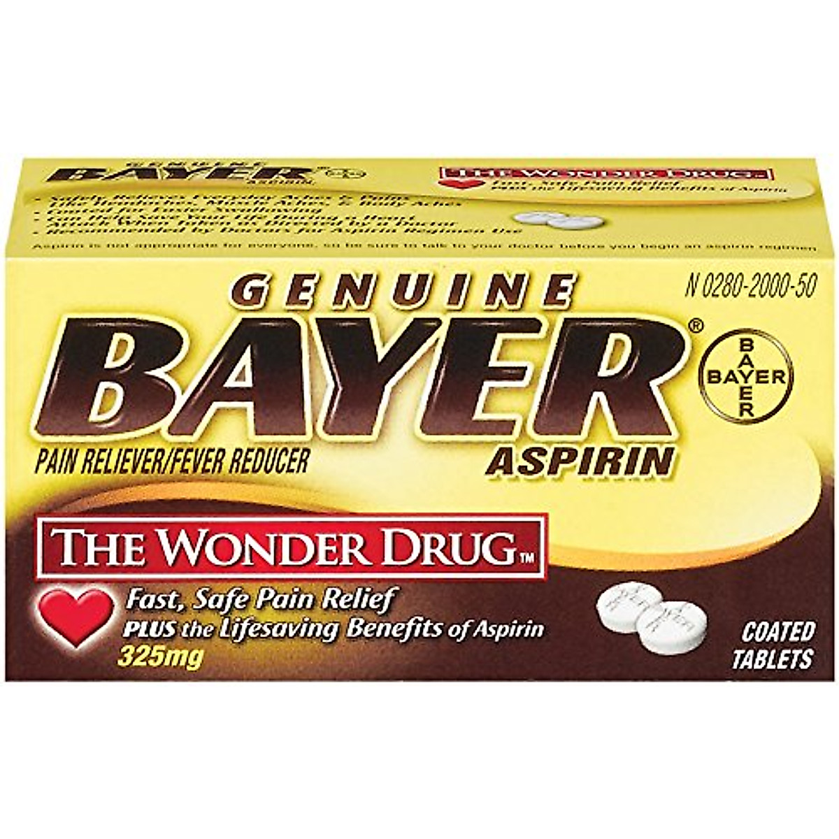 Genuine Bayer Aspirin 325mg Tablets, 50-Count (Pack of 2)