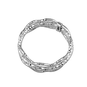 Silvershake Set of 3 White Gold Plated 925 Sterling Silver Round Diamond Cut Wiggle Wave Minimalist Thin Band Skinny Wire Stackable Ring Handmade Jewelry for Women Size 9