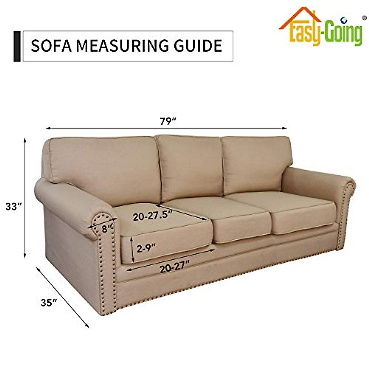 Easy-Going Couch Cover, Stretch Sofa Cover with 3 Cushion Covers, Washable Spandex Jacquard Fabric, Elastic Furniture Protector for Pets, Kid (Large, Dark Gray)