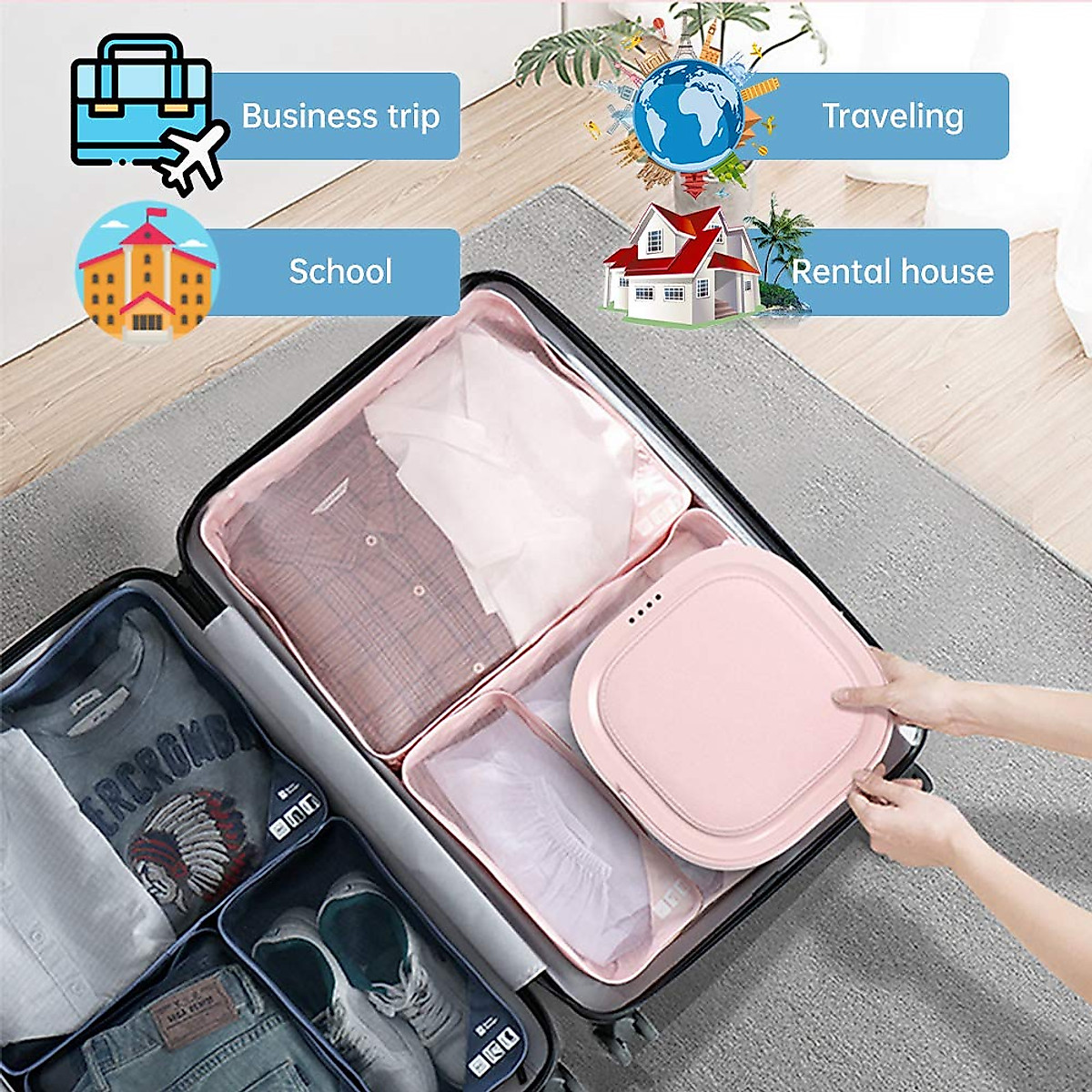 Mini Portable Washer and Spin Dryer-Super Energy Saving"40W",Small Foldable Washing Machine for Baby Clothes,Underwear,Sock in Travel Apartments,Fully Automatic