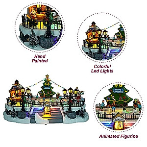 YQQY Skating Christmas Village - Animated Musical Winter Snow Village with 7 Moving Skaters - Indoor Decorations for Home Tabletop Gift