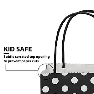 Dsquare 12ct Food Safe Premium Paper & Ink, Polka Dots Color Kraft Bag with Handle 8.5 x 5.25 in - Party Favor Gift Bags with Handle, Color Goody Bag, Environmentally Safe (Small, Black)