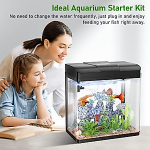 PONDON Fish Tank, 3 Gallon Glass Aquarium with Air Pump, LED Cool Lights and Filter, Small Fish Tank for Betta Fish Starter Kit (Black)