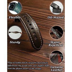 REZERO Watch Band, Genuine Leather Watch Straps, Oil-Waxed Vintage Watch Bands for Men 18mm 19mm 20mm 21mm 22mm 23mm 24mm 26mm