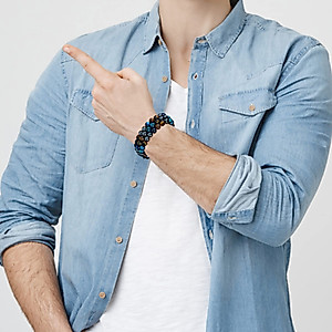 POESPCOS Triple Protection Men'S Ladies Tiger Eye Bracelet Chakra Bracelet, Brings Good Luck, Prosperity, Wealth and Happiness, Is An Energy Bracelet