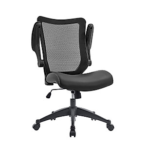 OFFICE FACTOR Office Chair 300Lbs Weight Capacity Flip-up arms Anti-Scratch Wheels Mesh Back and Faux Leather Seat Lumbar Support Computer Ergonomic Task Desk Chair (Black Desk Chair)
