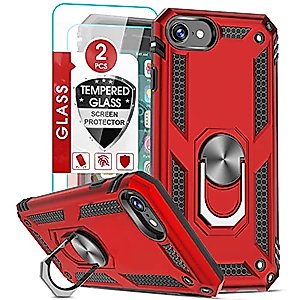LeYi for iPhone SE 2020 Case (3rd Gen), iPhone SE Case 2022 with [2Pack] Tempered Glass Screen Protector, [Military-Grade] Phone Case with Magnetic Kickstand for iPhone SE 2022/2020, Red