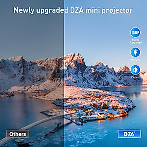 Mini Projector for iPhone, DZA Outdoor Movie Projector Supports 1080P with Synchronize Smartphone Screen, Portable Projector for Home Theater Compatible with iOS/Android/PC/TV Stick, and HDMI/USB