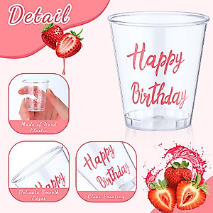 Lallisa 100 Pcs Happy Birthday Plastic Disposable Shot Cups 2 oz Birthday Shot Glass Drinking Tasting Serving Snacks Samples Cups forParty Favors Happy Wedding Supplies(Pink)