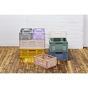 3 Sprouts Recycled Plastic Collapsible Crate - Stackable Folding Storage Crate for Organization for Adults & Kids - Foldable Plastic Crate - Large - Yellow