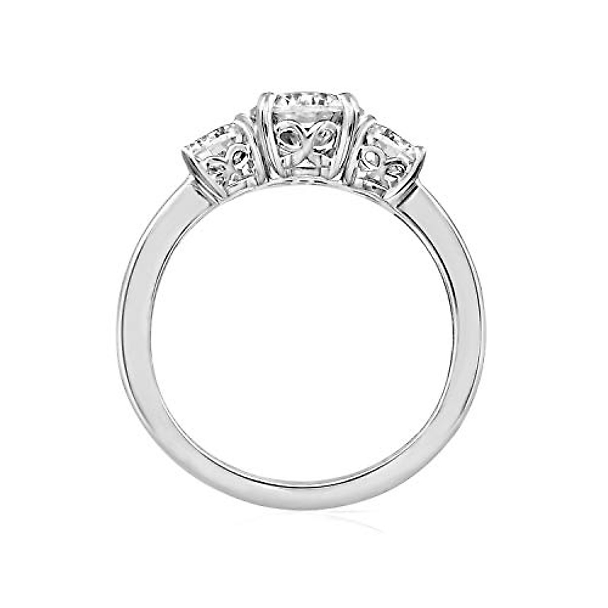 Amazon Essentials Platinum-Plated Sterling Silver Round 3-Stone Ring made with Infinite Elements Cubic Zirconia (2 cttw), Size 6 (previously Amazon Collection)