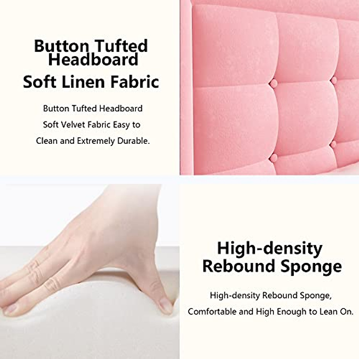 Lijimei Full Size Bed Frame with Button Tufted Headboard, Platform Upholstered in Velvet Fabric,Mattress Foundation with Wooden Slats Support, Easy Assembly, No Box Spring Needed, Pink Velvet