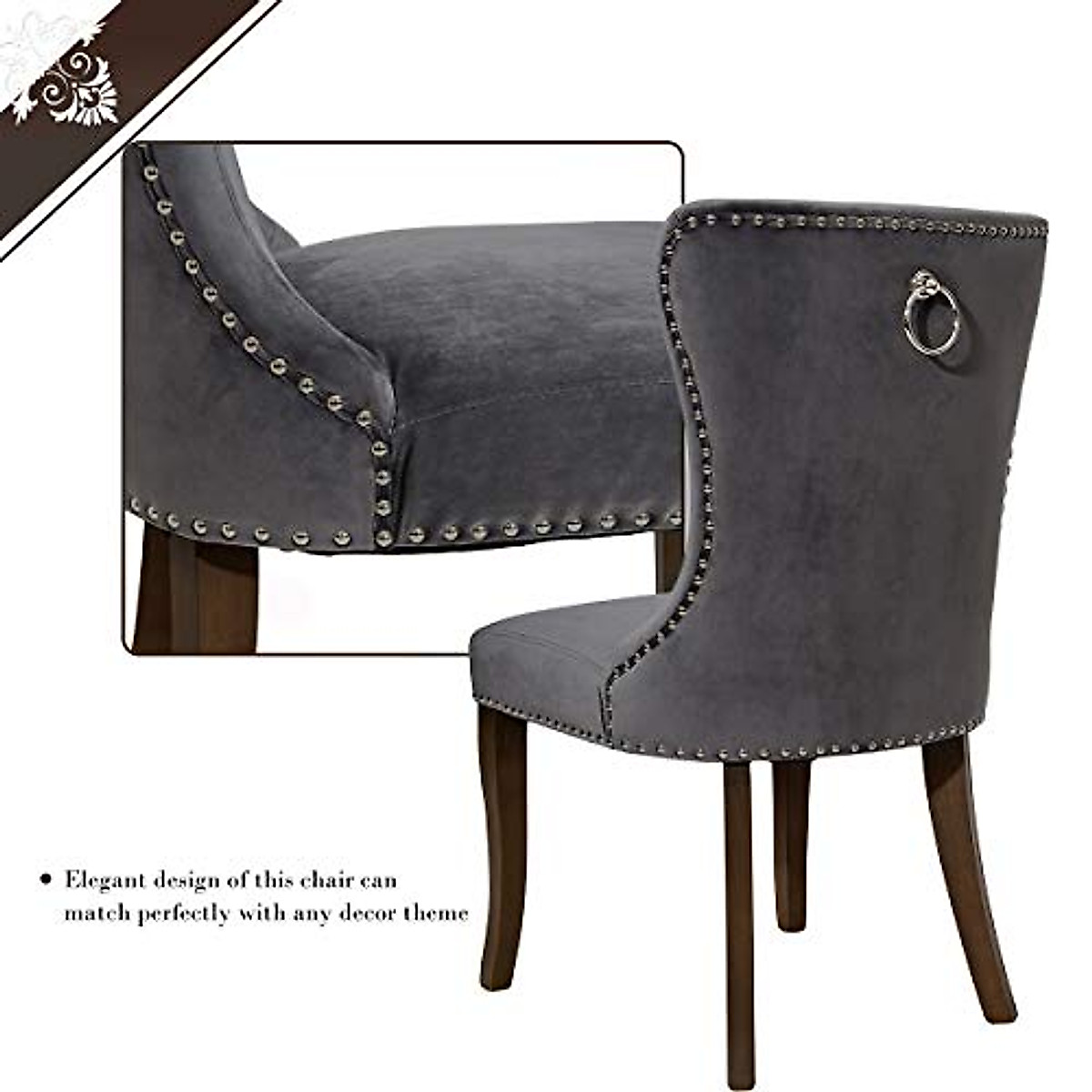 Harper&Bright Designs Set of 2 Victorian Dining Chair Upholstered Accent Chair with Upgraded Size 18.7'' x 19.7'' x 36.4 '' (Grey)