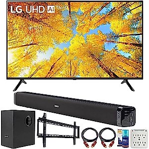 LG 55UQ7570PUJ 55 Inch 4K UHD Smart webOS TV Bundle with Deco Gear Home Theater Soundbar with Subwoofer, Wall Mount Accessory Kit, 6FT 4K HDMI 2.0 Cables and More