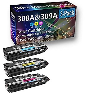 3-Pack (C+Y+M) Compatible 3550 Printer Toner Cartridge High Capacity Replacement for HP (Q2671A Q2672A Q2673A) 308A Toner Cartridge