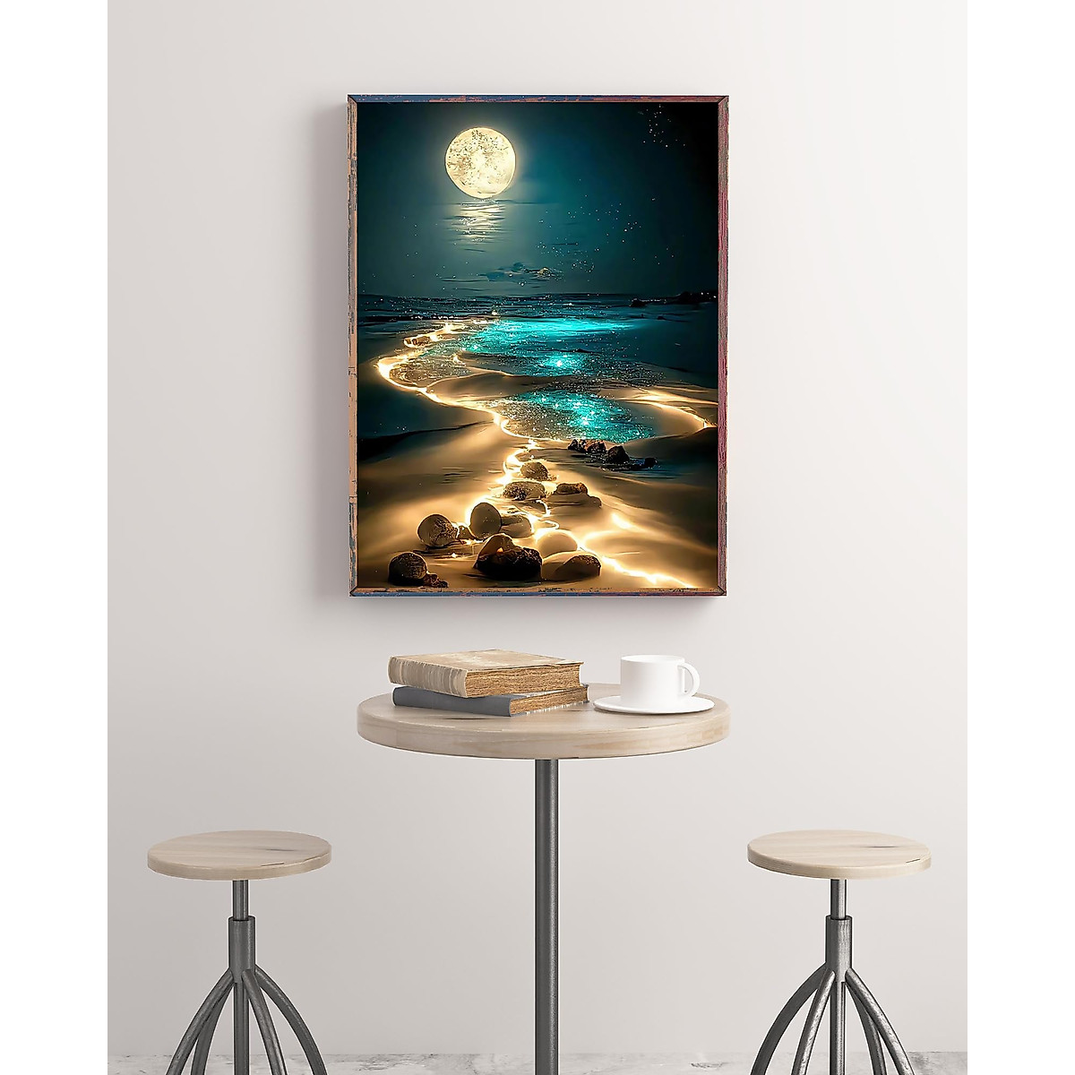 KINPLUB Moonlight Beach Diamond Painting Kits for Adults, 5D Seaside Moon Diamond Art Kits for Beginners, DIY Full Drill Paint with Diamond, Home Wall Decor 12 x 16 Inch