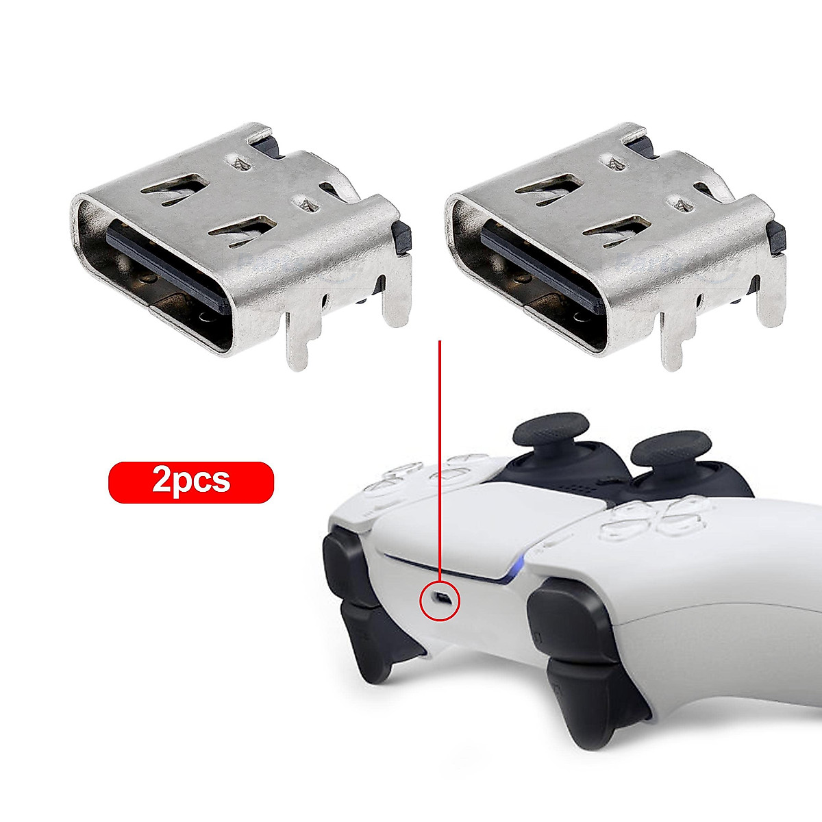 Rinbers Pack of 2 USB Type-C Charging Port Charger Socket Power Jack Replacement for Sony Playstation 5 DualSense PS5 Wireless Controller with Opening Tools