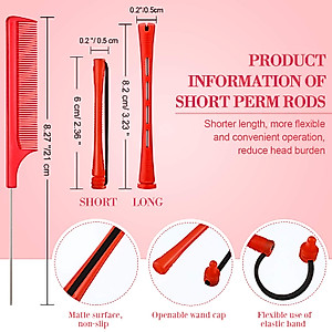 60 Pieces Short Hair Perm Rods Plastic Cold Wave Perming Rods Hair Curling Rollers Curlers with Steel Pintail Comb Rat Tail Comb for Hairdressing Styling Supplies(0.2 Inch,Red)