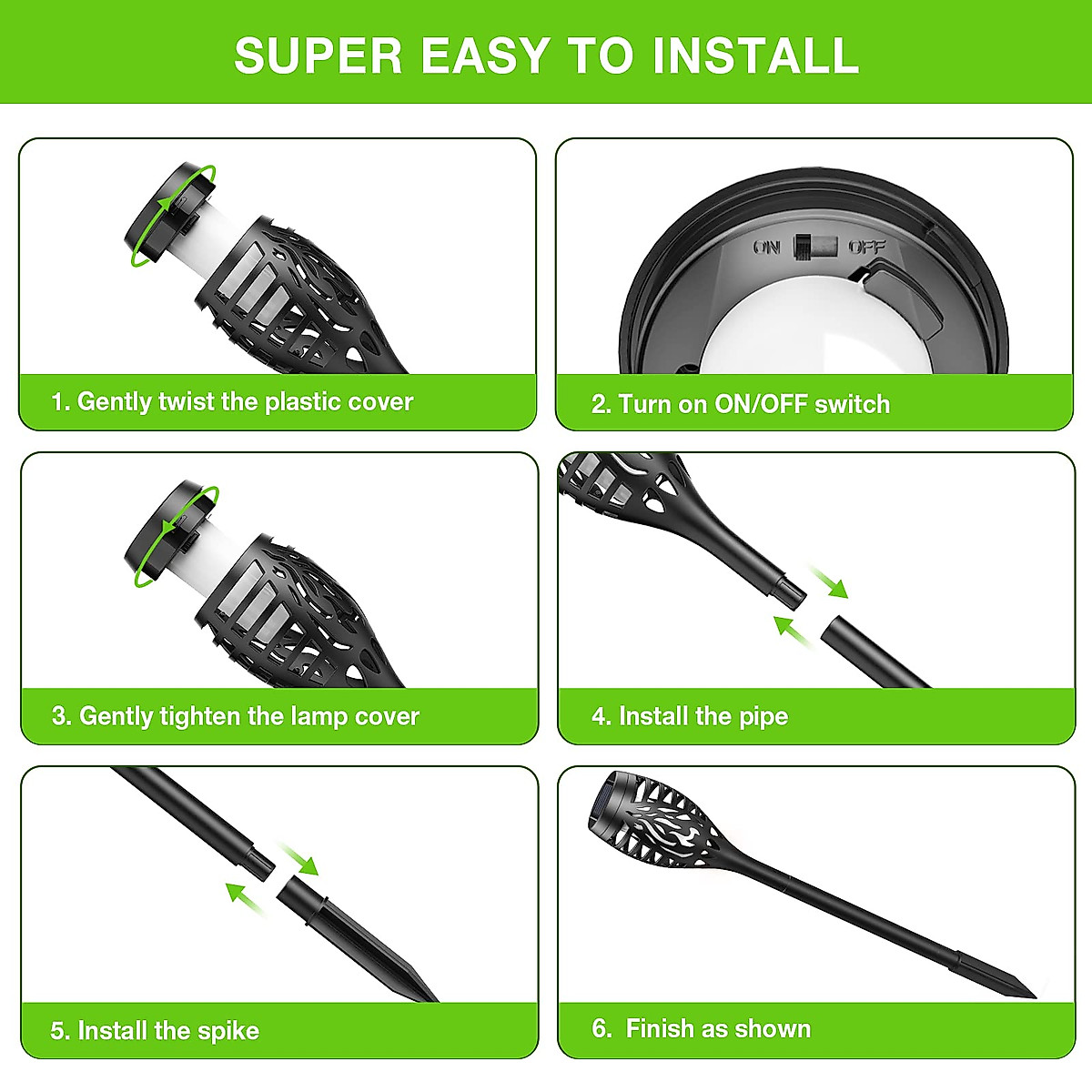 BONLION Solar Outdoor Lights, 10 Pack Solar Torch with Flickering Flame Waterproof, Solar Powered Garden Lights, LED Flame Pathway Torches Lights for Yard, Patio, Outside Landscape Décor