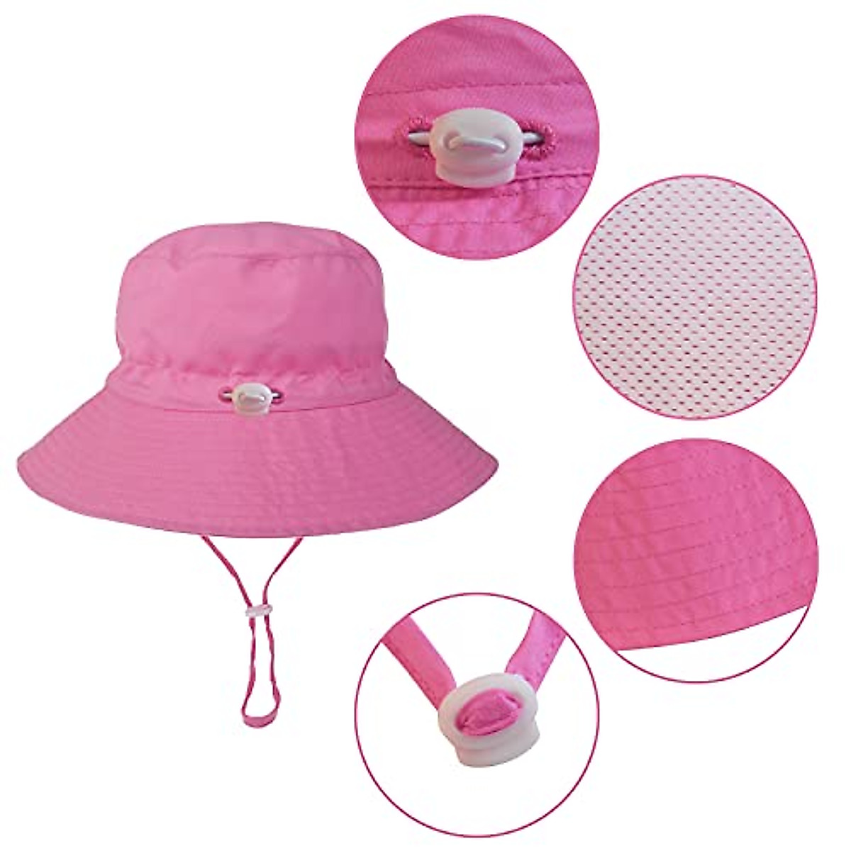 Baby Sun Hat Toddler UPF 50+ Summer Sun Protection Wide Brim Bucket Hat Baby Girl Beach Hat Boy Kids Adjustable Cap(Pink, XS)