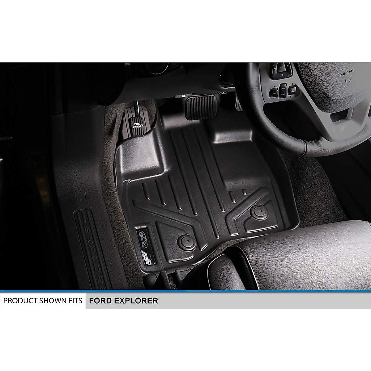 MAXLINER Custom Fit Floor Mats 2 Row Liner Set Black Compatible with 2017-2019 Ford Explorer without 2nd Row Center Console