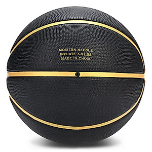 Dakapal Rubber Basketball Size 5 for Teens Adults Indoor Outdoor Basketballs for Game Gym Training Competition Sports Streetball Gift for Boys Girls Youth (Black&Gold/Deflated)