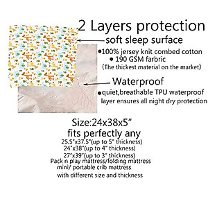 Waterproof Pack N Play/Mini Portable Crib Sheet Set 2 Pack 100% Jersey Cotton 190GSM Thickest Ultra Soft Stretchy for Baby Girl Boy Cute Animal by Knlpruhk