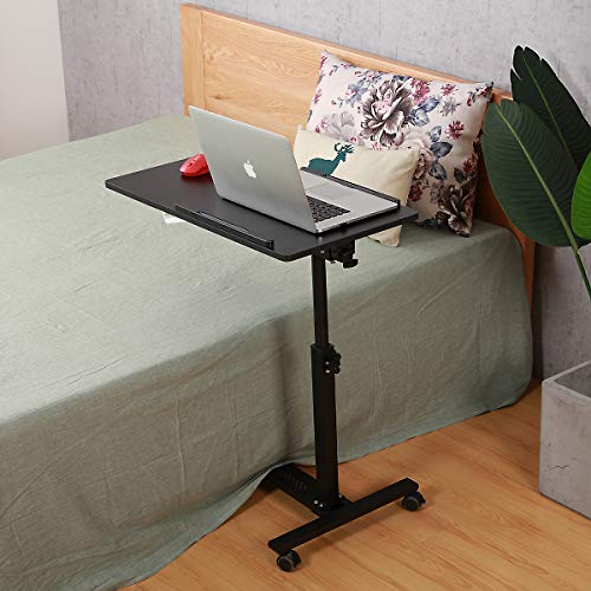 TigerDad Over Bed Table with Wheels Adjustable | Rolling Laptop Table Overbed Desk Hospital Tray Table Sofa Chair Side Table (Black)