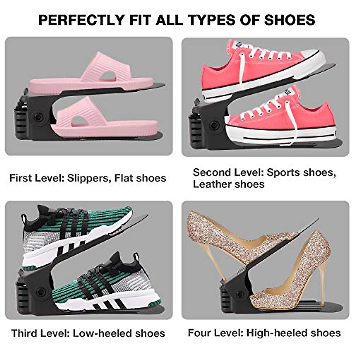 Neprock Shoe Slots Organizer, Adjustable Shoe Stacker Space Saver, Double Deck Shoe Rack Holder for Closet Organization (20-Pack)(Black)