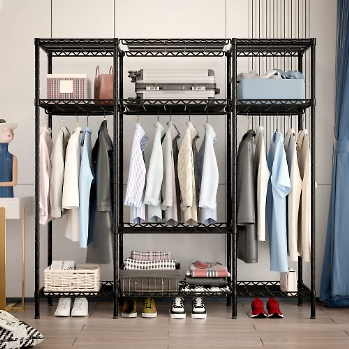 BOLUBOYA Wire Garment Rack Heavy Duty Clothes Rack Metal Clothing Racks with shelves, Portable Wardrobe Closet rack for Hanging Clothes Freestanding rack