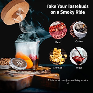Woodward & Cass Whiskey Smoker Kit with Torch - 8 Piece Set - Drink Smoker Infuser Kit with Wood Box, Torch, Smoker, 4 Wood Chip Flavors, and Recipe Booklet - Bourbon Smoker Kit for Drinks