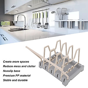 Orenic Pot Lid Organizer, Multifunction Pot Lid Holder Rack for Cabinet, Space Saving Pan Organizer with Non-slip Base for Kitchen Storage (B)
