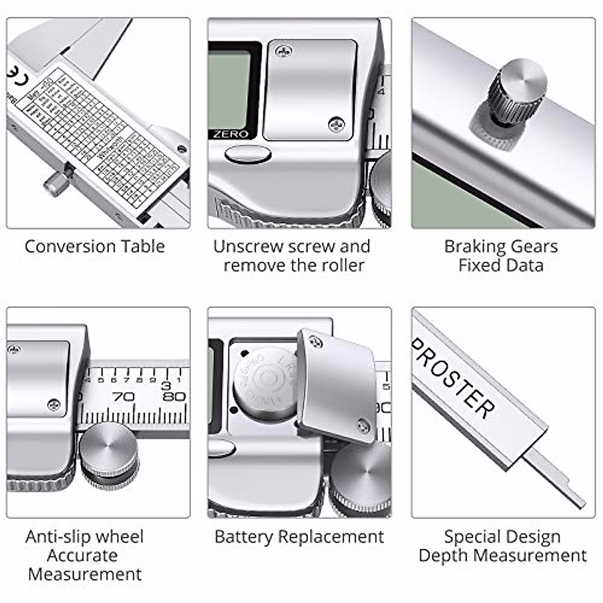 Proster Digital Vernier Caliper 8inch 200mm - Stainless Steel Electronic Caliper Fractions/Inch/Metric Caliper Measuring Tool for Length Width Depth Inner Diameter Outer Diameter