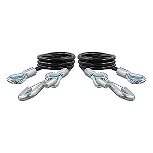 CURT 80176 44-Inch Vinyl-Coated Trailer Safety Cables, 17/32-In Snap Hooks, 7,500 lbs Break Strength, Pack of 2 , Black
