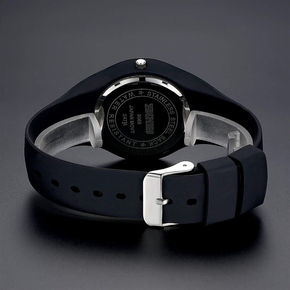 Gosasa Casual Simple Style Silicone Strap women Sports Watches 30M Waterproof (Black White Hands)
