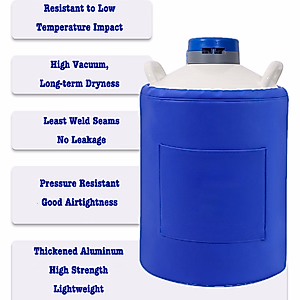 Generic Liquid Nitrogen Tank, 20L Cryogenic Container, Liquid Nitrogen Dewar, Liquid Nitrogen Container with Lock Cap, 6X Canisters & Protective Bag, Mouth Ø50mm, Static Storage 178 Days