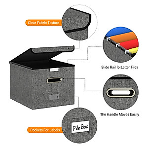 Forlogic File Organizer Box with Lid, Collapsible Linen File Box for Letter/Legal Folder, Filing Box, File Folder Organizer with Hanging Folders for File Storage in Office/Home