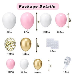 Pink and Gold Balloons Garland Kit, 124pcs Pink White Gold Confetti Metallic Latex Balloons Arch for Girls Baby Shower, Birthday, Wedding Decorations