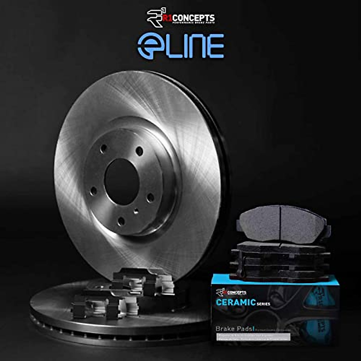 R1 Concepts Rear Brakes and Rotors Kit |Rear Brake Pads| Brake Rotors and Pads| Ceramic Brake Pads and Rotors |Hardware Kit|fits 2014-2022 Jeep Cherokee