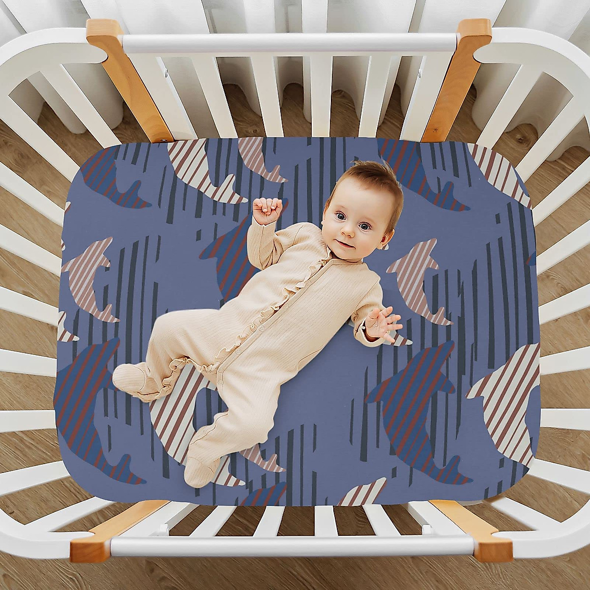 Fitted Crib Sheet for Boys Girls, Cute Dolphins Jersey Knit Baby Sheet for Standard Crib and Toddler Bed Mattresses, Cozy Soft Breathable, 28 x 52 in