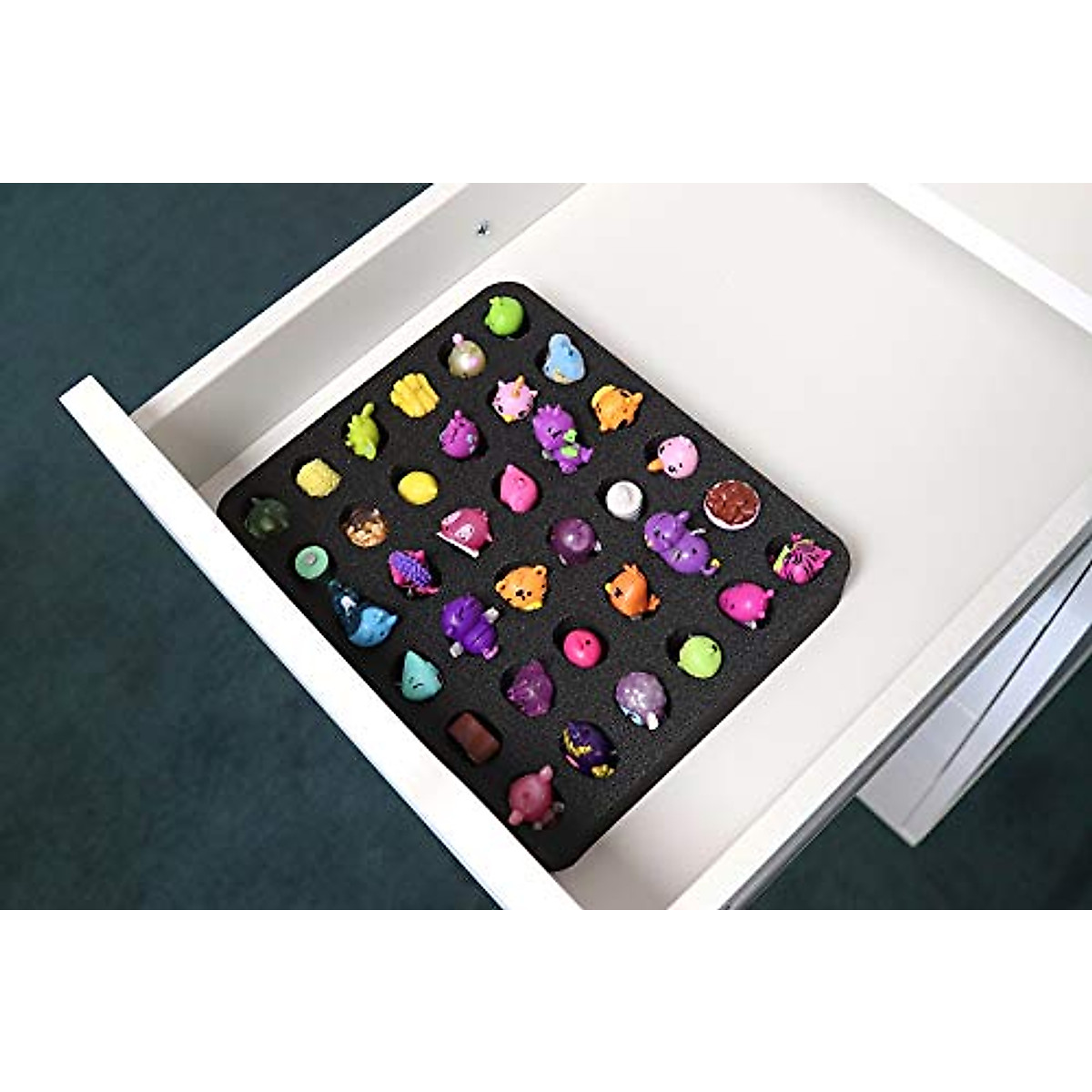 Polar Whale Toy Figurine Character Drawer Organizer Washable for Home Bedroom Playroom Compatible with Shopkins Hatchimals Colleggtibles 7.1 x 8.6 x 1 Inches Black Foam 36 Compartments