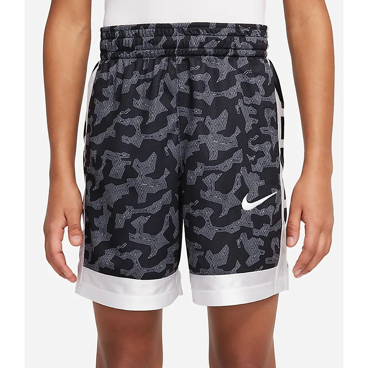 Nike Boy's Dri-FIT™ Elite All Over Print Shorts (Little Kids/Big Kids) Black/White/White XL (18-20 Big Kid)