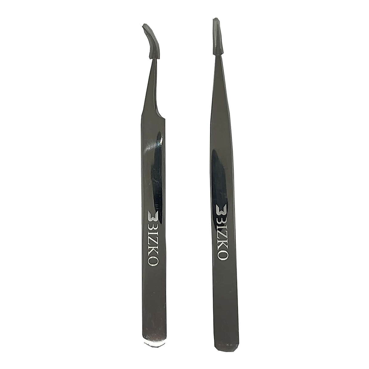 BIZKO Stainless Steel Volume Lash Tweezers Set eyelash Tweezers Precision Eyelash Extension Supplies Professional Eyelash Extension Tweezers Set Eyelash Tweezers for Extensions (Straight & Curved Tip)