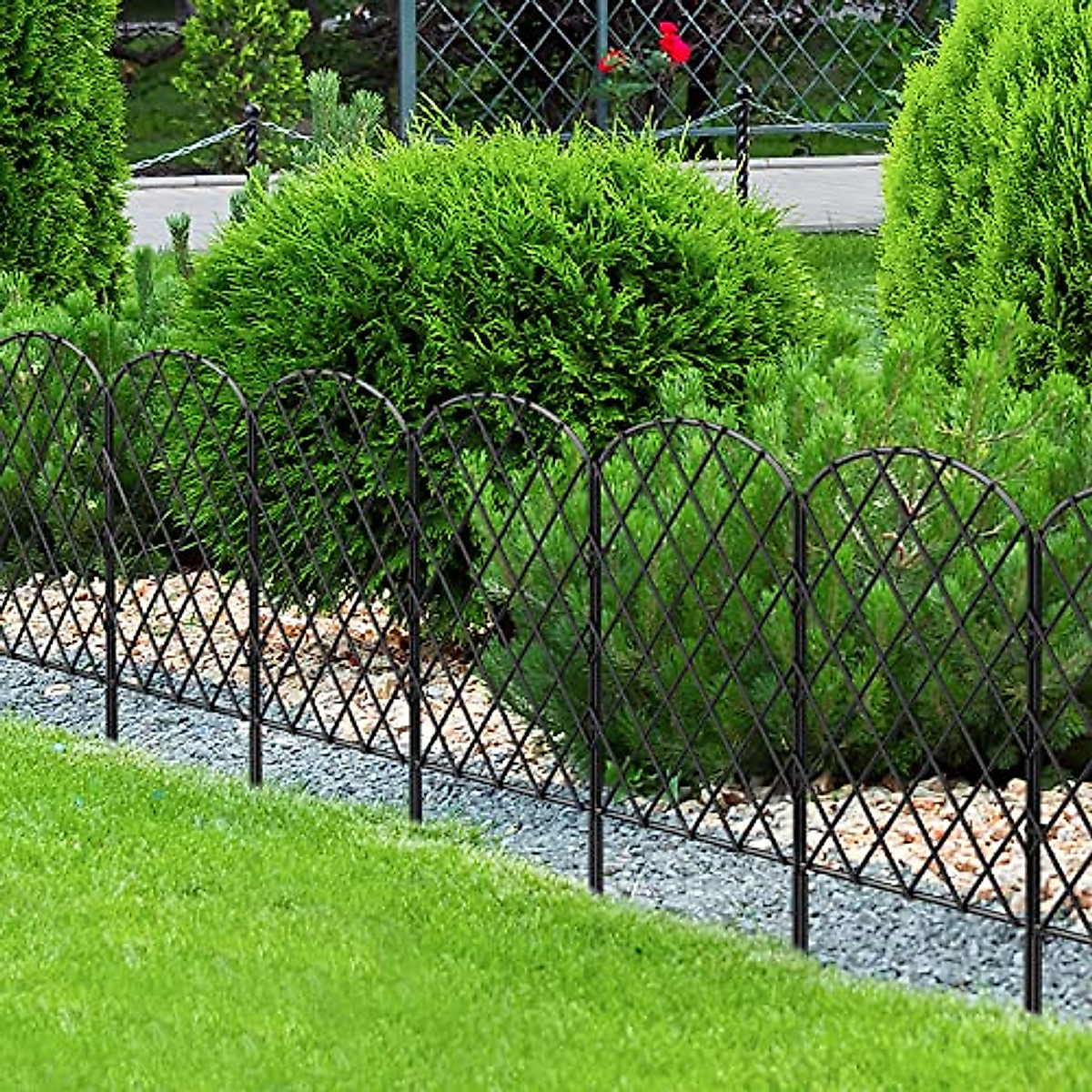OUSHENG 25 Pack Decorative Garden Fence, Total 27ft(L) x 24in(H) Animal Barrier Border, Rustproof Metal Wire Section Edging Defence Fencing Panel for Outdoor Patio Garden Yard, Arched
