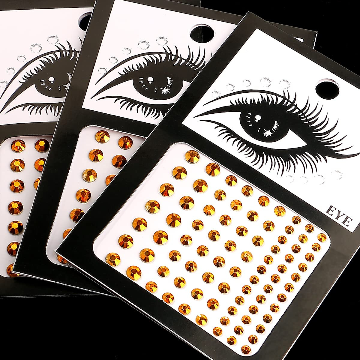3 Sheets Eye Body Face Gems Jewels Rhinestone Stickers Temporary Tattoo Gems Self Adhesive Crystal Makeup Face Stick Gems for Festival Accessory and Nail Art Decorations(Gold)