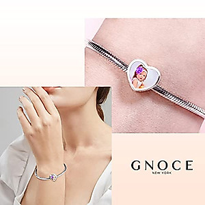 GNOCE Custom Photo Charms for Bracelet 925 Sterling Silver Heart Shaped Personalized Charms Family Memorial for Women