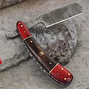 Ready to Shave Razor Custom Hand Made Damascus steel knife Razor Walnut Wood Handle Pocket Straight Razor