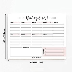 Bliss Collections Weekly Planner, You've Got This, Undated Tear-Off Sheets Notepad Includes Calendar, Organizer, Scheduler for Goals, Tasks, Ideas, Notes and To Do Lists, 8.5"x11" (50 Sheets)